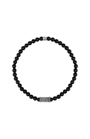 KARMA AND LUCK Sterling Silver Evil Eye Charm Black Onyx Beaded Bracelet - Black/silver