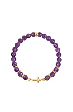 KARMA AND LUCK Amethyst Cross Charm Bracelet - Purple/gold