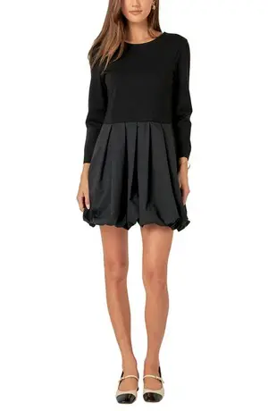English Factory Mixed Media Bubble Hem Minidress - Black