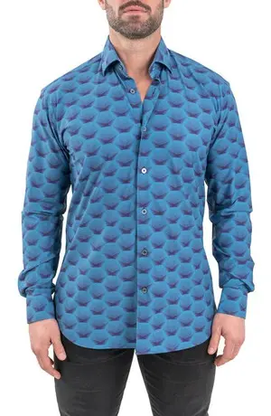 MACEOO Einstein Stretch Horizon Button-up Shirt - Blue