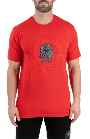MACEOO Lion Crown Cotton Graphic T-shirt - Red