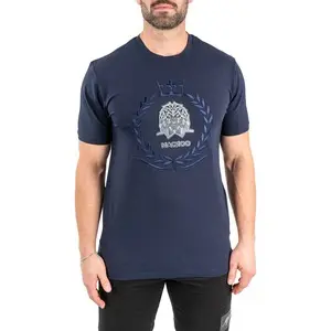 MACEOO Lion Crown Cotton Graphic T-shirt - Blue