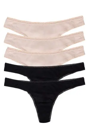 ON GOSSAMER 5-pack Mesh Hip Thongs - Blk/champ