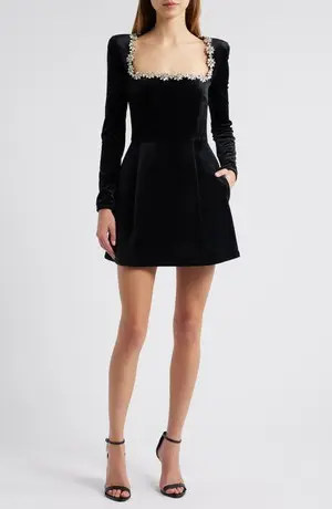 NADINE MERABI Kimberly Embellished Velvet Minidress