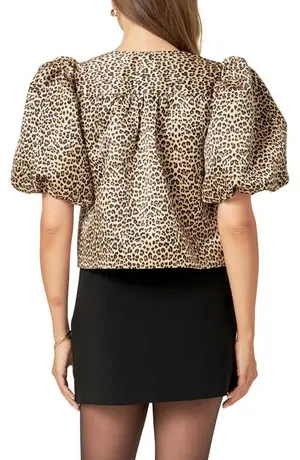English Factory Leopard Print Tie Front Top