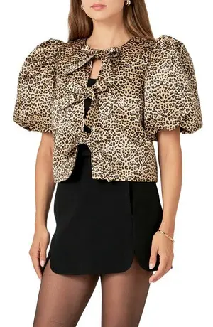 English Factory Leopard Print Tie Front Top