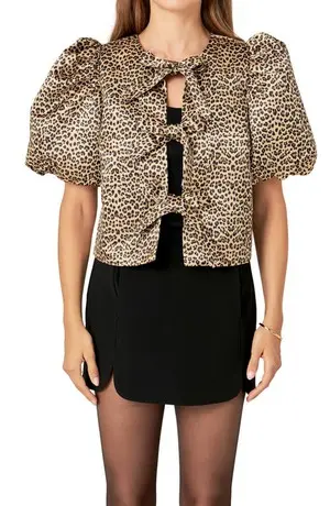 English Factory Leopard Print Tie Front Top