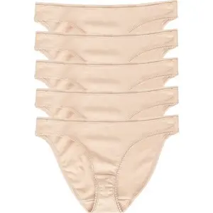 ON GOSSAMER 5-pack Cabana Stretch Cotton Hip-bikinis Champagne