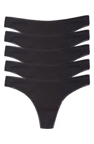 ON GOSSAMER 5-pack Cabana Stretch Cotton Hip-g Thongs - Black