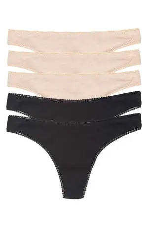 ON GOSSAMER 5-pack Cabana Stretch Cotton Hip-g Thongs Blk/ Champ