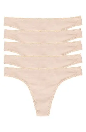 ON GOSSAMER 5-pack Cabana Stretch Cotton Hip-g Thongs - Champagne