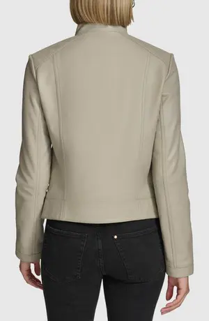 Andrew Marc Rowan Leather Racer Jacket - Stone