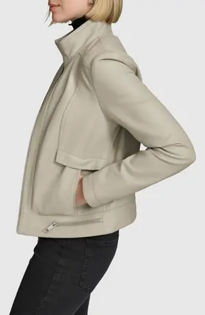 Andrew Marc Rowan Leather Racer Jacket - Stone