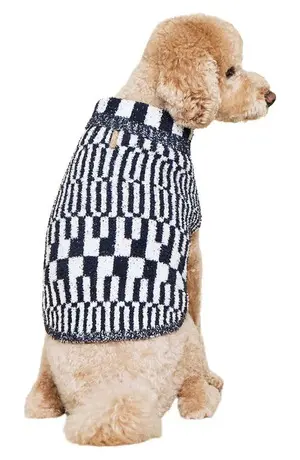 Barefoot Dreams Cozychic™ Abstract Check Dog Sweater - Heather Pearl/indigo