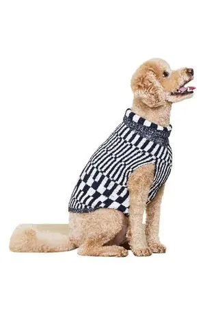 Barefoot Dreams Cozychic™ Abstract Check Dog Sweater - Heather Pearl/indigo