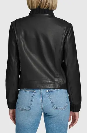 Andrew Marc Beatrix Lambskin Leather Bomber Jacket - Black