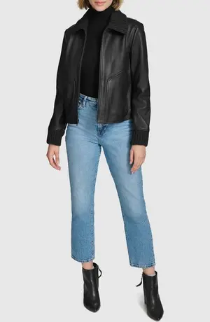 Andrew Marc Beatrix Lambskin Leather Bomber Jacket - Black