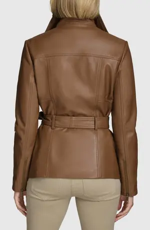 Andrew Marc Tatum Belted Leather Jacket - Cognac