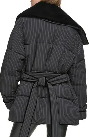 Andrew Marc Krithia Pinstripe Belted Puffer Coat