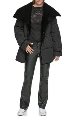 Andrew Marc Krithia Pinstripe Belted Puffer Coat