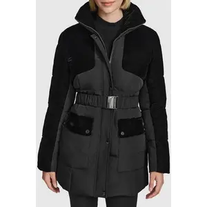 Andrew Marc Kempsey Belted Mixed Media Coat