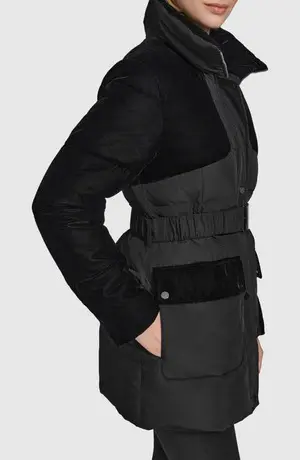 Andrew Marc Kempsey Belted Mixed Media Coat