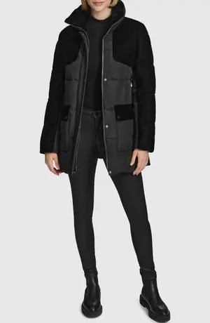 Andrew Marc Kempsey Belted Mixed Media Coat