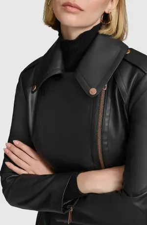 Andrew Marc Delphine Belted Leather Moto Jacket