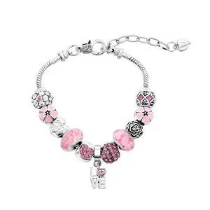 DONATELLO GIAN Name' Crystal Love Charm Bracelet - Pink