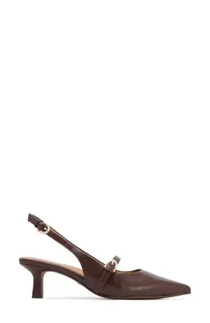 FRANKIE4 Coco Leather Slingback Kitten Heel Pumps - Chestnut