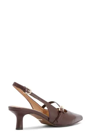 FRANKIE4 Coco Leather Slingback Kitten Heel Pumps - Chestnut
