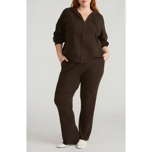 Universal Standard Rib Knit Zip-up Hoodie - Chocolate