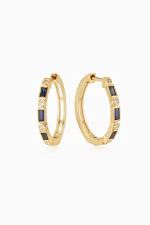 ORADINA 14k Gold Diamond And Gemstone Hoop Earrings - Gold - Blue Sapphire