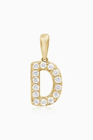 ORADINA 14k Gold Diamond Initial Pendant - Yellow Gold - D