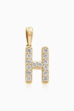 ORADINA 14k Gold Diamond Initial Pendant - Yellow Gold - H