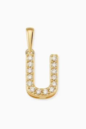ORADINA 14k Gold Diamond Initial Pendant - Yellow Gold - U