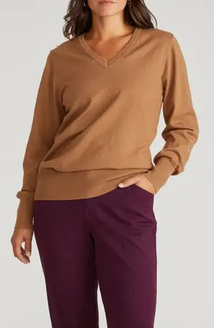 Universal Standard Flora V-neck Sweater - Camel