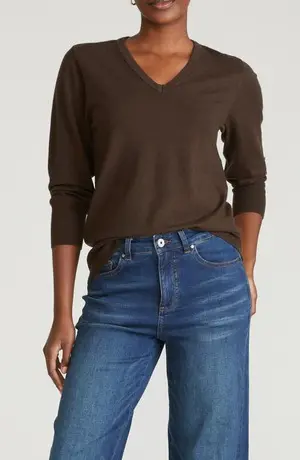 Universal Standard Flora V-neck Sweater - Chocolate