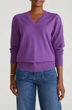 Universal Standard Flora V-neck Sweater - Grape