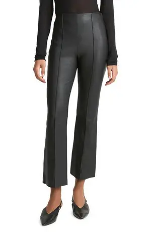 Vince Stretch Leather Crop Flare Pants - Black