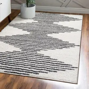 JONATHAN Y Elm Diamond Stripe Geometric Shag Area Rug - White/gray