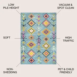 JONATHAN Y Love Geometric Area Rug - Light Blue/multi