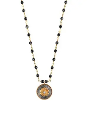 KARMA AND LUCK Hematite Lotus Pendant Necklace - Gold/dark Grey