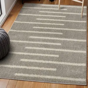 JONATHAN Y Alaro Berber Stripe Shag Area Rug - Gray/ivory
