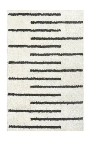 JONATHAN Y Alaro Berber Stripe Shag Area Rug - White/gray