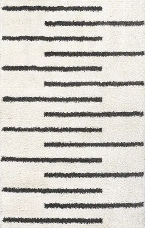 JONATHAN Y Alaro Berber Stripe Shag Area Rug - White/gray