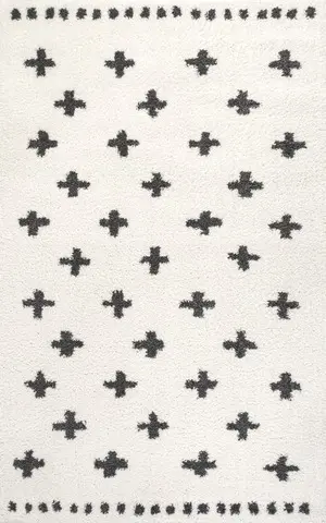 JONATHAN Y Cristo Berber Geometric Shag Area Rug - White/gray
