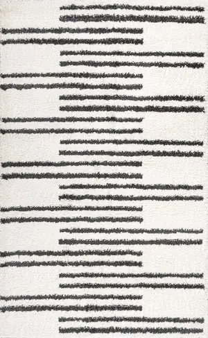 JONATHAN Y Petra Stripe Geometric Shag Area Rug - White/gray