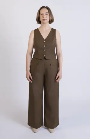 AAM THE LABEL Wool Wide Leg Trousers - Cocoa
