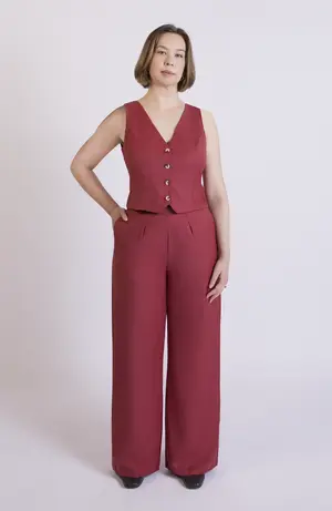 AAM THE LABEL Wool Wide Leg Trousers - Deep Salmon